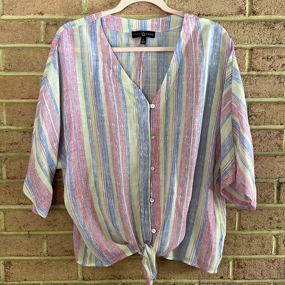 Fred David | Tops | Fred David Vertical Stripe Button Down Knot Front ...